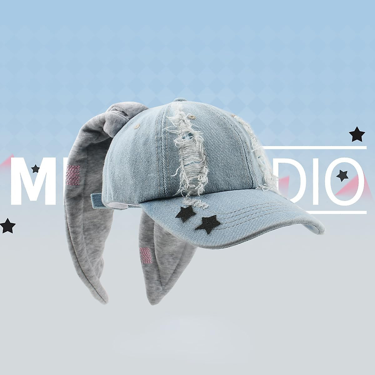 OMLAMP Y2k Hats New Jeans Bunny Ears Hat Kpop Outfits for Women Woman's Baseball Cap Hip-hop Beanies Grunge Girl Caps (Stars Brim,One Size)