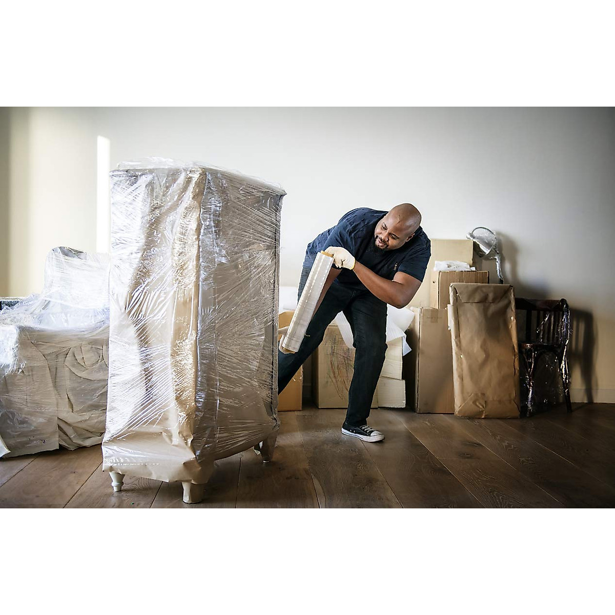 18" Stretch Film/Wrap 1500 feet 7 Layers 80 Gauge Industrial Strength up to 800% Stretch 20 Microns Clear Cling Durable Adhering Packing Moving Packaging Heavy Duty Shrink Film Box of 4