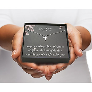 EFYTAL Small Cross Necklace for Women, Sterling Silver Dainty CZ Cross Necklace for Women, First Communion Gifts, Confirmation Gifts for Teen