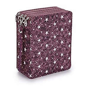 BTSKY Colored Pencil Case- 160 Slots Pencil Holder Pen Bag Large Capacity Pencil Organizer with Handle Strap Handy Colored Pencil Box with Printing Pattern Purple Stars
