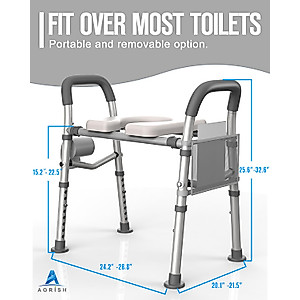 Agrish 3-in-1 Raised Toilet Seat - [Adjustable Width/Height] with Handles, Heavy Duty 400lbs Medical Safety Handrails w/Padded Cushion Seat - Toilet Seat Raisers for Seniors, Handicap, Pregnant