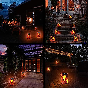 Panamalar Solar Lights Outdoor Stump Flickering Flame Lights, Solar Lanterns Waterproof Outdoor Decorative Lantern Light for Garden Patio Pathway Yard-(2PCS)