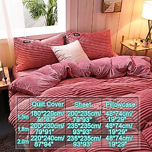 XHCTNN Milk Fleece Sheets King Size - Extra Soft Warm Double Sided Fleece Quilt Cover Pillowcase Beding | 1 Sheet | 1 Quilt Cover | 2 Pillowcase(B,1.5m/180 * 220cm)