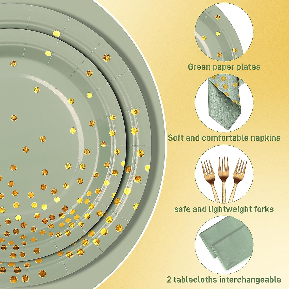 Etsutomy Sage Green Party Supplies, 127PCS Sage Green Paper Plates Napkins Cups Forks Disposable Dinnerware Set Serves 25 Guests, Sage Green Party Decorations for Wedding Baby Shower