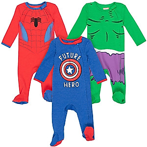 Marvel Avengers Baby Boys 3 Pack Zip-Up Long Sleeve Sleep N' Play Coverall 3-6 Months