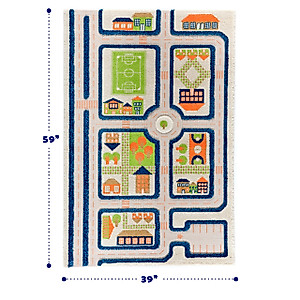 IVI 3D Play Carpets, 59 x 39 Inch, Traffic Educational Toddler Mat Rug for Bedroom, Kids Den, or Playroom, Medium