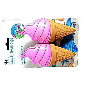 Pink Ice Cream Style Beach Towel Clips Jumbo Size for Beach Chair, Cruise Beach Patio, Pool Accessories for Chairs, Household Clip, Baby Stroller. by C&H Solutions