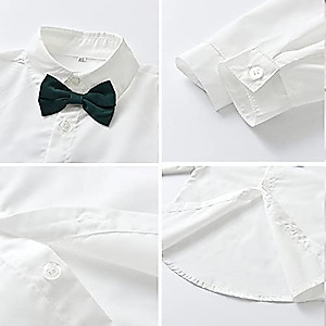 JunNeng Baby Boy Outfits Suits Formal Clothes Sets,Toddler Gentleman Bowtie Dress Shirt+Suspender Pants Wedding outfit,Green