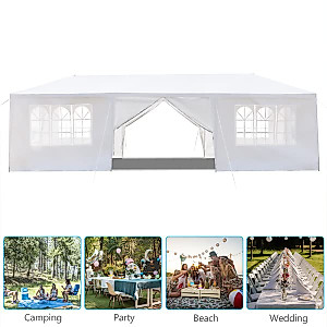 JOYSAND 10x30 Party Tent, Backyard Canopy Tent with 8 Removable Sidewalls & Transparent Windows, White Large Canopy Tent with Walls for Wedding, Birthday, Event, Garden