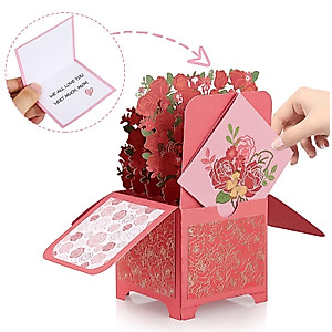 Giiffu Flowers Pop Up Card, Red Rose, 3D Paper Flowers Bouquet Greeting Cards with Note Card and Envelope for Mothers Day, Birthday, Valentine's Day, Anniversaries Card, All Occasion(7" x 6.7")