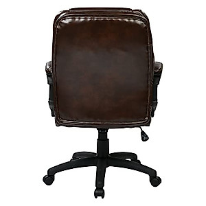 Office Star FL Series Faux Leather Manager's Adjustable Office Chair with Lumbar Support, Tilt Control, and Padded Arms, Chocolate