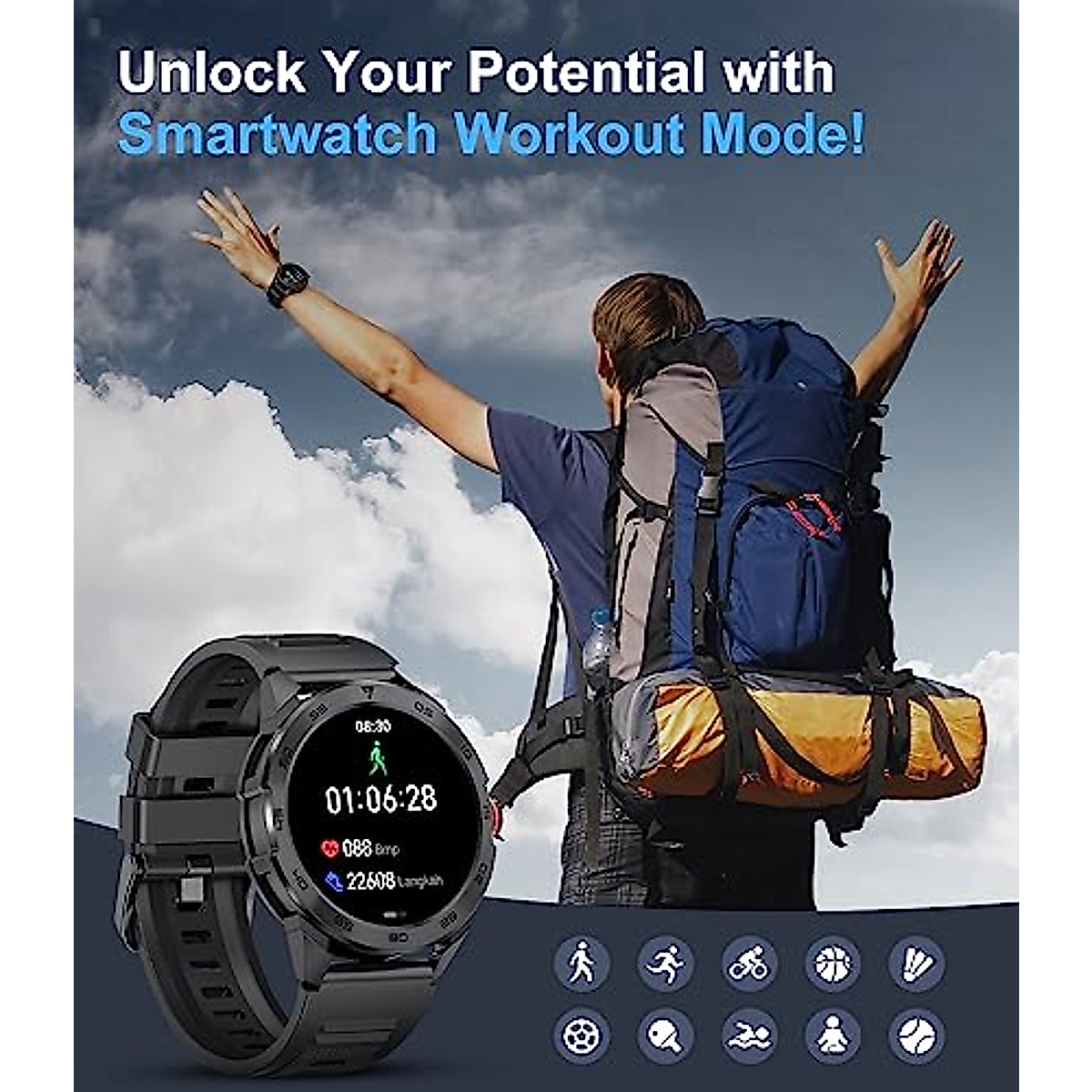 Smart Watch for Men Answer/Make Call,1.39''HD Touchscreen,400 mAh Battery,100 Sports Modes, 5ATM Waterproof Smartwatch with Heart Rate/SpO2/Blood Pressure Fitness Watch for Android/iOS Black