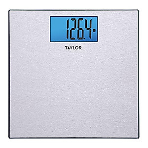 Taylor Precision Products Digital Scales for Body Weight, Highly Accurate 400 LB Capacity, Unique Blue LCD, Auto on and Off Scale, 11.8 x 11.8 Inches, Stainless Steel