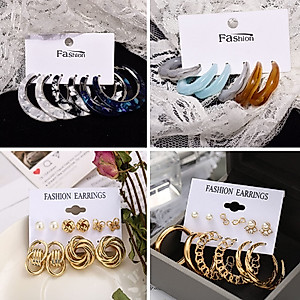 JMScape 45 Pairs Gold Earrings Set for Women, Fashion Drop Dangle Earrings Statement Vintage Acrylic Hoop Pearl Studs Hypoallergenic Earrings Multipack for Valentine's Day Gifts