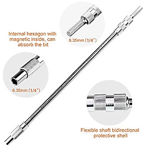 2 PC Flexible Drill Bit Extension - 1/4" Magnetic Hex Soft Flexible Shaft Extension For Drill - 7.9" And 11.8" Quick Change Hex Shank Flex Drill Bit Extension For Furniture, Computer Chassis, Cabinets