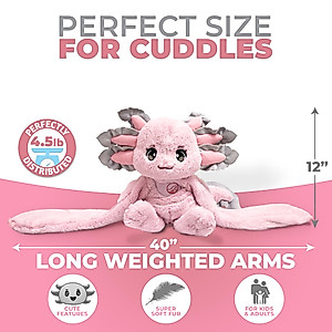 Huggle Healers Weighted Stuffed Animals for Adults, Teens and Kids - 40 Inch Long Plush Arms Pink Stuffed Animal for Hugs - 4.5lb Axolotl Plushies - Ula Axolotl