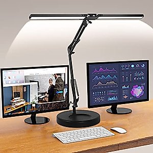 Led Desk Lamp with Clamp and Stand, Double Head LED Desk Lamp, 24W Brightest Led Workbench Office Light Desk Lamps for Home Office, Eye-Caring Architect Desk Light for Monitor Studio Reading