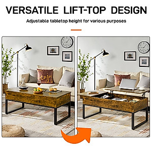 Yaheetech Lift Top Coffee Table with Storage, Industrial Coffee Table with Hidden Compartment & Lift Tabletop for Living Room, Rustic Brown