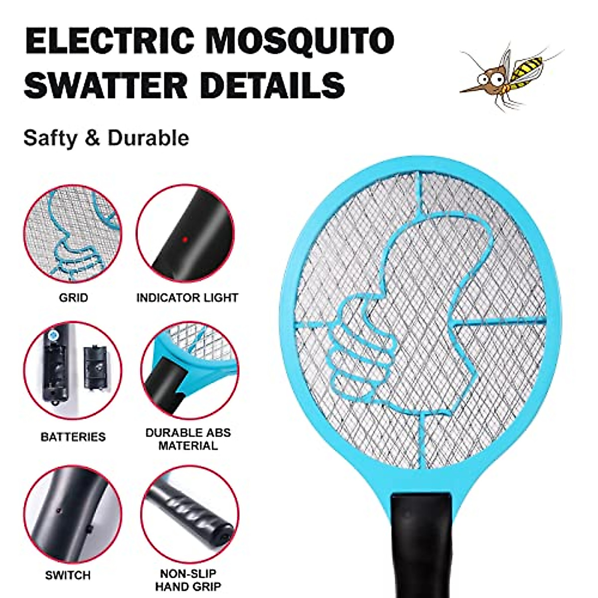 Bug Zapper! 3000 Volts Fly Racket Swatter Electric Mosquito Killer for Indoor and Outdoor, 3 Safe Layer Fly Moth Insect Killer,2AA Batteries Not Included （Circular）