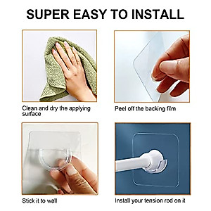 Venupple Spring Tension Rod Holder, 4 Packs 1.18 Inches Small Transparent Shower Rod Bracket No Drilling, Small Adhesive Tension Curtain Rod Retainer Shower Curtain Rod Holder