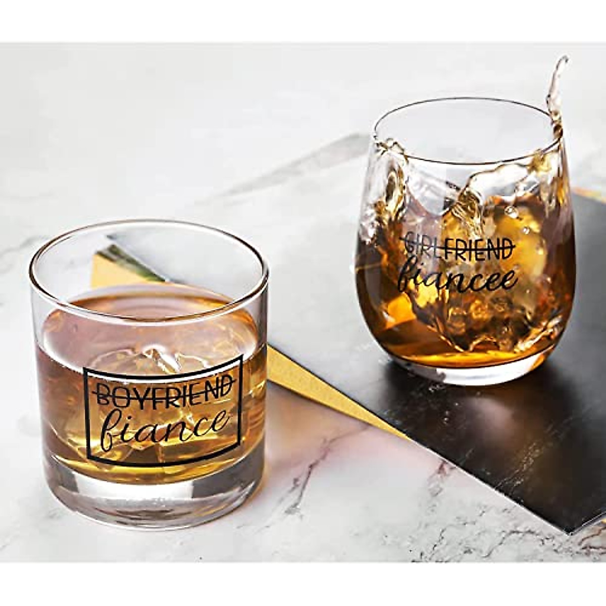 Boyfriend and Girlfriend Wine and Whiskey Glass Gift Set - Engagement Gifts for Couples - Fiance Fiancee Gift for Him and Her - Fiancee Gifts Set of 2 Wine Tumbler, Gifts Idea for Bridal Shower