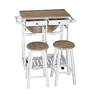 Drop Leaf Breakfast Table Space Saving Dining Table Island Table for Kitchen with Chairs Breakfast Cart with Stools
