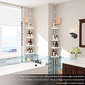 HomeHelper Rustproof Shower Caddy Corner Organizer for Bathroom, 4 Tier Bathtub Shower Storage Organizer with Tension Pole for Shampoo Holder, 56 to 114 Inch, White