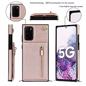 Jaorty Crossbody Case for Samsung Galaxy S20 FE 5G Case with Card Holder,6.5" (NOT for S20) Galaxy S20 FE 5g Phone Case Wallet with Strap for Women, Credit Card Slots Cases Lanyard Kickstand,Rosegold