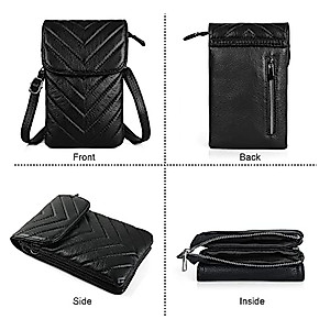 belfen Crossbody Bags for Women, Small Leather Cross body Cell Phone Wallet Purse with Adjustable Strap-Chevron Quilted Black