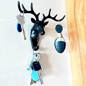 Sipery 2Pcs Deer Head Hooks Self Adhesive Deer Antler Hooks Hanger Decorative Animal Wall Key Holders for Home or Office