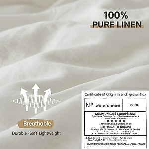 Simple&Opulence 100% Linen Duvet Cover Set 3pcs Basic Style Natural French Washed Flax Solid Color Soft Breathable Farmhouse Bedding with Button Closure - White, Queen