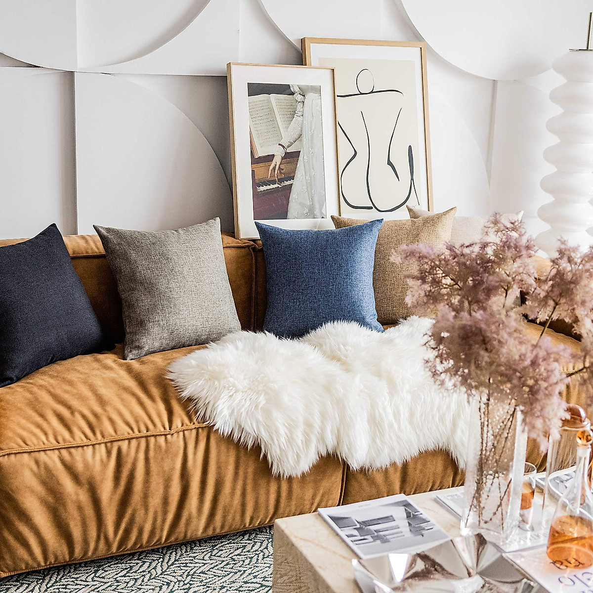 Demetex Lumbar Pillow Cover 12x20 Set of 2 Solid Linen Rectangle Cusion Covers Decorative Throw Pillows for Couch Bed Chair, 12x20 inch, Navy Blue