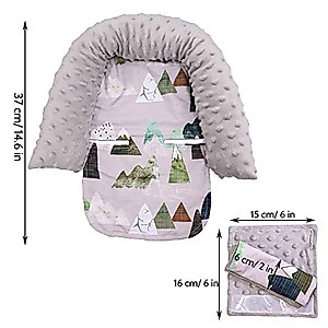 Baby Carseat Headrest and Strap Covers, Minky Adventure Mountain Baby Carseat Head Support & Carseat Neck Cover,Infant Head Support Pillow, Toddler Headrest Cushion Pad for Carseat Strollers Carrier
