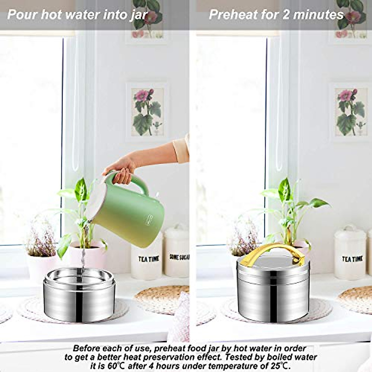 Moffeio Insulated Food Container for Hot Food 2 Compartments Lunch Thermos Wide Mouth 304 Stainless Steel Vacuum Insulated Food Jar 35oz