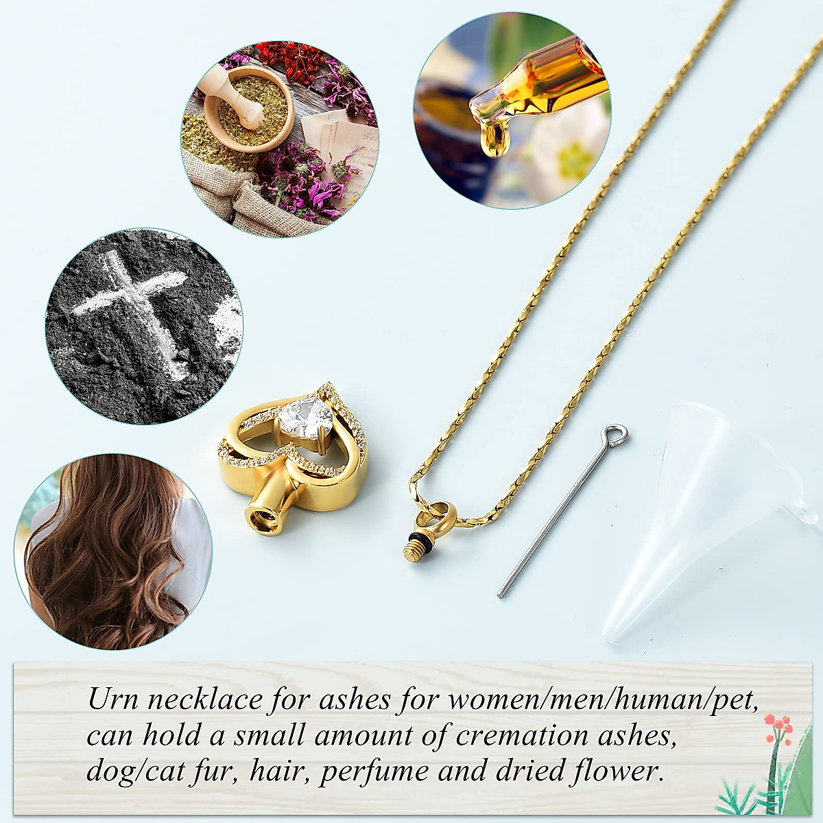 Cremation Jewelry Heart Urn Necklace for Women Girls Birthstone Memorial Jewelry Pendant for Ashes for Human Pet (Gold White)
