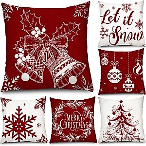 6 Pcs Christmas Pillow Covers Cushion Covers Decoration Christmas Pillow Cover Holiday Decor Throw Pillow Case for Sofa Couch Christmas Office Bedroom Decorations (Warm Style,20 x 20 in)