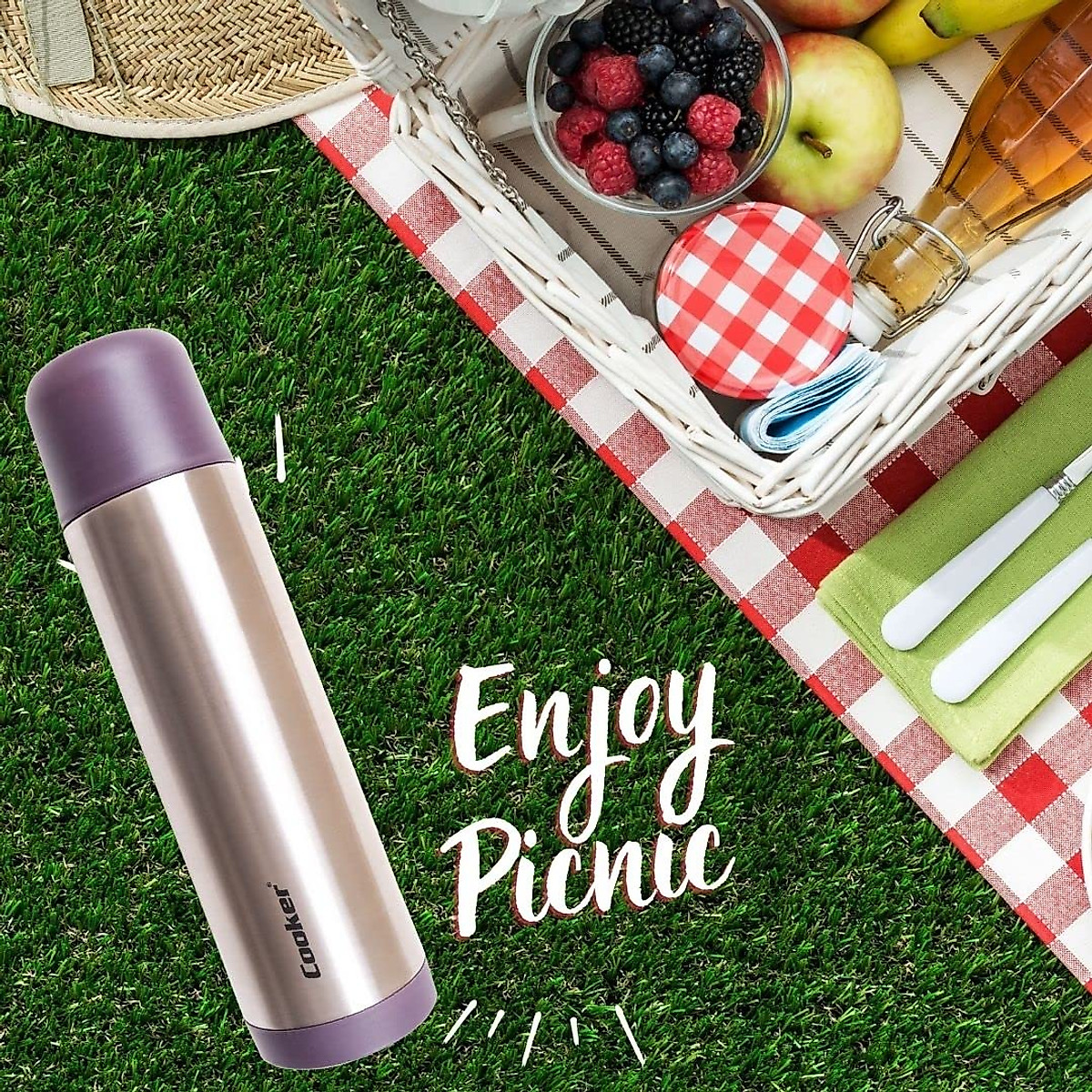 COOKER Double Insulated Thermos, Stainless Steel Thermos for Hot Drinks with Cup, 25 Oz Bpa Free Leakproof Thermos for Tea, Hot & Cold up to 24 Hours