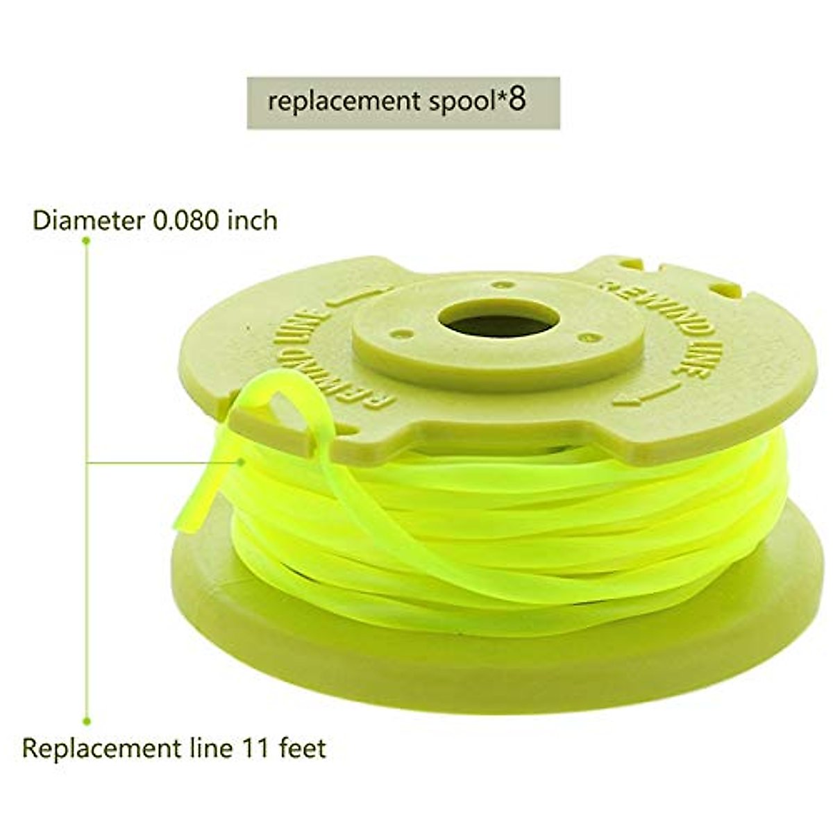 AC80RL3 String Trimmer Replacement Spool Line 080 Inch Twisted Line Compatible with Ryobi One Plus+ AC80RL3 18v, 24v, and 40v Cordless Trimmers ，Weed Eater String Auto-Feed Spool Line 11ft（8-Pack）