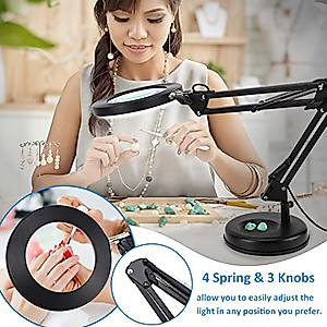 Magnifying Glass with Light and Stand, Veemagni 5X Real Glass 2-in-1 Desk Lamp & Clamp, 3 Color Modes Stepless Dimmable, LED Lighted Magnifier with Light for Hobby Reading Crafts Repair Close Works