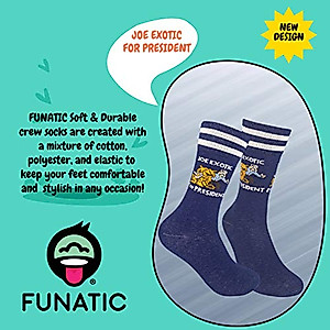 FUNATIC Joe Exotic For President Novelty Crew Socks | Best Funny, Vulgar, Profane, and Inappropriate Unisex Tiger King Gift for Men Women Adult | Perfect for Birthday, Gag Present | One Size Fits Most