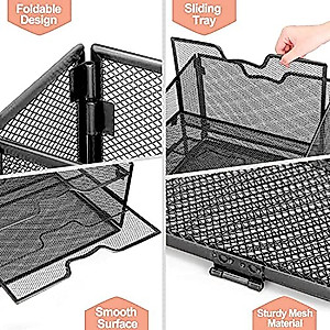 ProAid Paper Organizer Mesh Office Desktop Accessories Organizer, Desk File Organizer with 3 Paper Trays and 1 Vertical Upright Compartment, Black