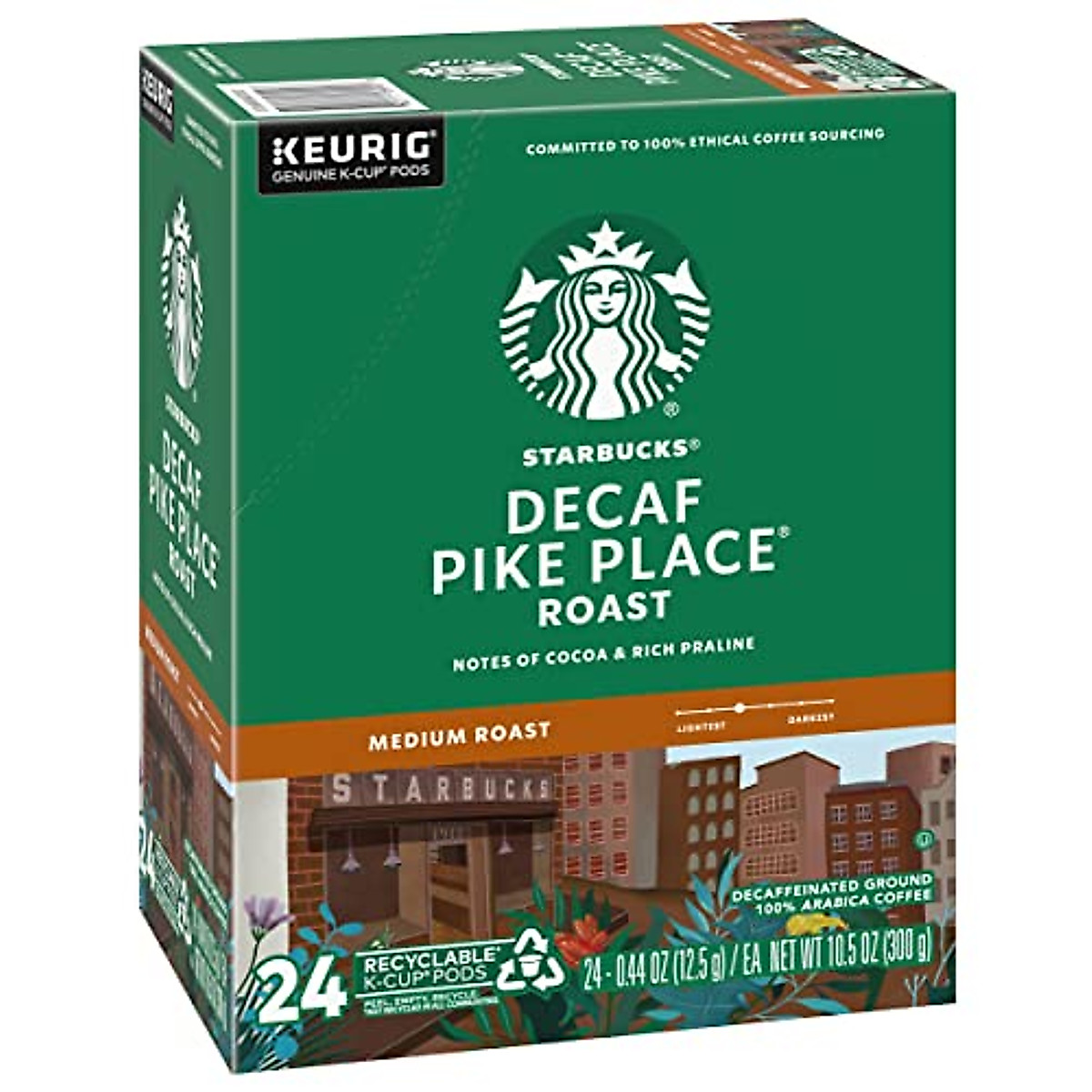 Starbucks Coffee K-Cup Pods, Decaf Pike Place Roast, Medium Roast Decaffeinated Coffee, Keurig Genuine K-Cup Pods, 24 CT K-Cups Per Box (Pack of 1 Box)