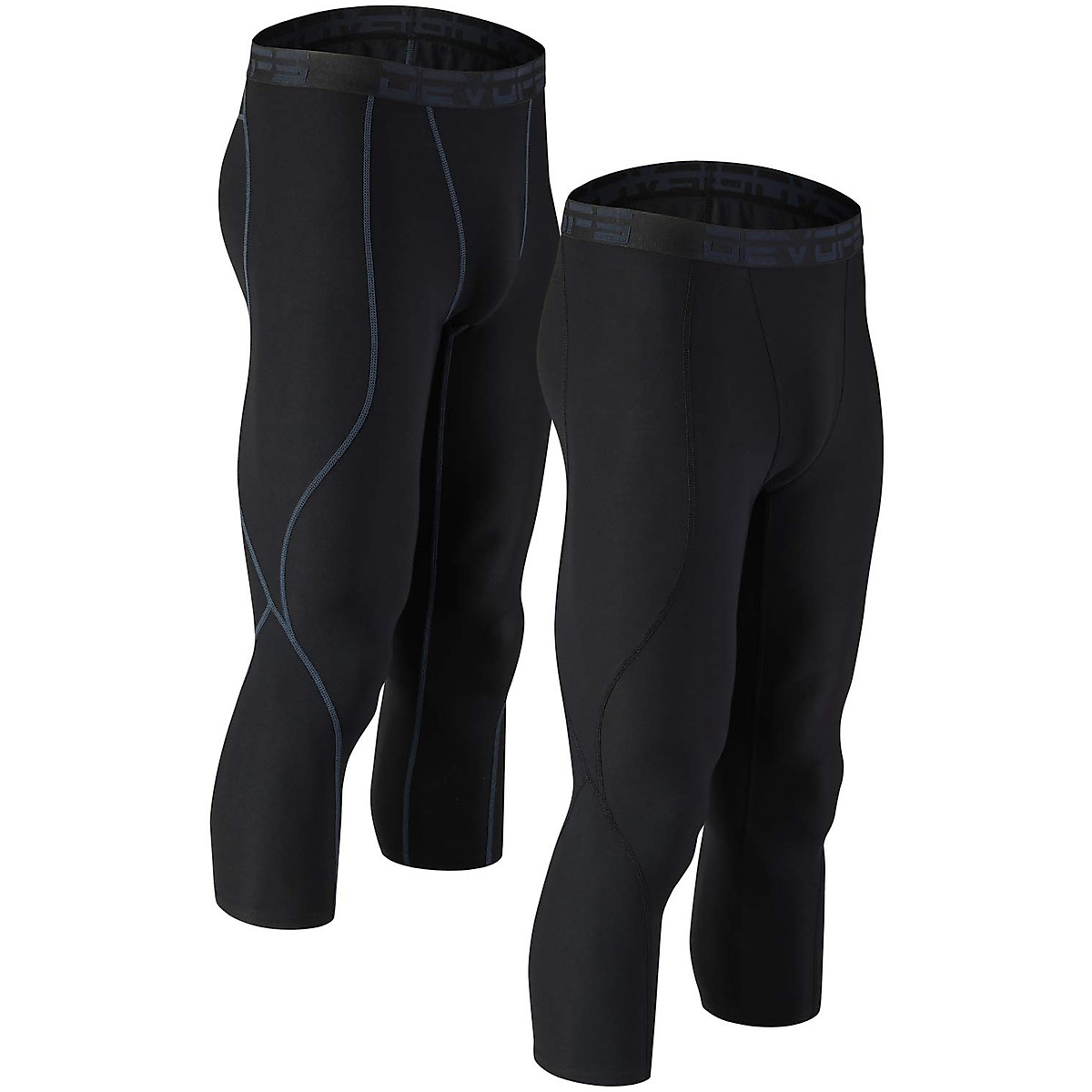 DEVOPS 2 Pack Men's 3/4 Compression Pants Athletic Leggings (X-Large, Black/Black)