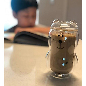 feb.7 Bear Cup, Double Wall, 300 ml Espresso Coffee Tea 3D Glasses Cup with Lid Heat-resistant Double Wall Milk Beer Juice Drinkware Christmas Cup (Transparent)