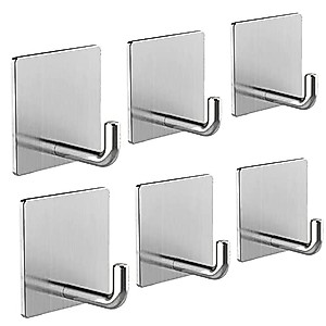 AIBEIERR Multifunctional Hook Kitchen Hook Adhesive Hooks Heavy Duty Stick on Wall Hooks Towel Hooks Door Hooks Waterproof Stainless Steel Clothes Bathroom (Silver-6pack)