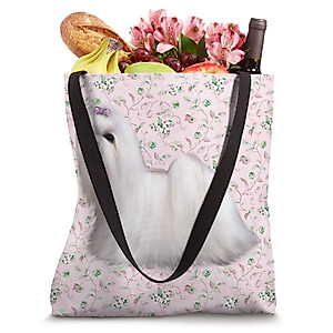 Pretty Maltese Dog On Pink Pastel Floral Background Tote Bag