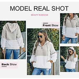 Dokotoo Womens Fleece Hoodies Plus Size Cozy Soft Warm Oversized Chunky Color Block Zip Front Winter Fuzzy Sweatshirt Loose Sherpa Pullover Outerwear with Pockets X-Large