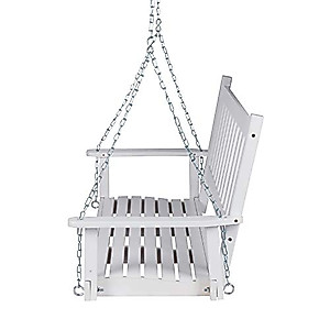 Shine Company 4216WT Maine Wood Porch Swing | Hanging Swing Bench with Chains – White