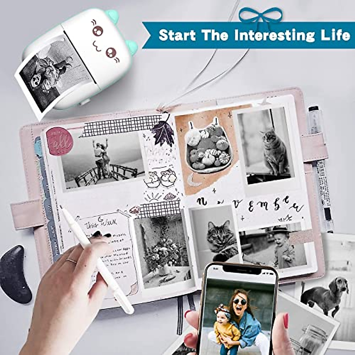 SEDSEY Pocket Mini Printer, Bluetooth 4.0 Wireless Mini Thermal Printer Photo Printer Label Memo Receipt Notes Paper Portable BT Inkless Printing Smart Thermal Printer for Study Home Office