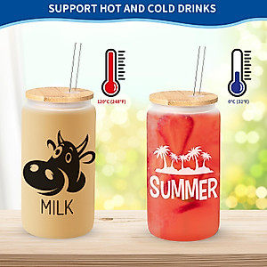 MAFYE Sublimation Glass Blanks With Bamboo Lid, 16OZ Frosted Sublimation Beer Can Glass with Glass Straws Gift Box Mason Jar Cups Mug Travel Tumbler for Beer, Juice, Soda, Iced Coffee, Drinks(8 PACK)